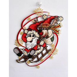 Stickereien Plauen Fensterbild &raquo;Weihnachtsmann mit Schlitten&laquo; bunt Polyester B/L: 25cm x 30cm