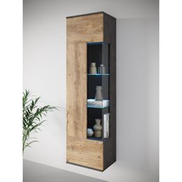 OTTO home Vitrine &raquo;Kenia, stehend und h&auml;ngend, T&uuml;ranschlag wechselbar&laquo; 1 Stk. tlg. Vitrineschrank mit Glast&uuml;ren 160 cm H&ouml;he grau FSC -zertifizierter 