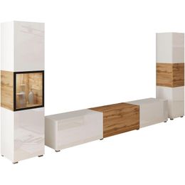Home Affaire Wohnwand &raquo;BERLIN III, Vitrine T&uuml;rschlag links/rechts wechselbar&laquo; Komplett-Set, 3 Stk. tlg. wei&szlig; ABS-Kunststoff, Glas, Hartfaserplatte B/H