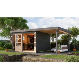 Konifera Gartenhaus &raquo;Pinaki 6&laquo; inkl. Anbaudach grau Massivholz Fu&szlig;boden im Gartenhaus, Dachfolie