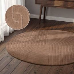 vikosa Wollteppich &raquo;Arcura&laquo; rund 15 mm H&ouml;he Wolle Handgemacht, Hoch-Tief-Effekt, Geometrisches Linien Wellendesign Wolle &Oslash; 200cm 1 Stk., 15mm, &Oslash; 200cm