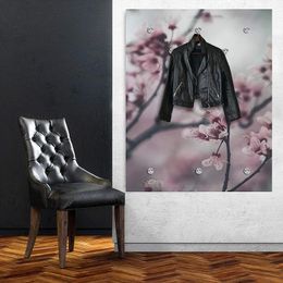 queence Garderobenleiste &raquo;Violet&laquo; Kirschbl&uuml;ten, Wanddeko, Garderobe lila Acrylglas, Edelstahl B/H/T: 100cm x 120cm x 3cm