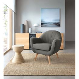 Trendmanufaktur Sessel &raquo;Fuelta, Loungesessel, organische Formensprache, bequem, Solit&auml;rsessel&laquo; mit auff&auml;lligem Nahtbild und sch&ouml;nen F&uuml;&szlig;en aus Holz 