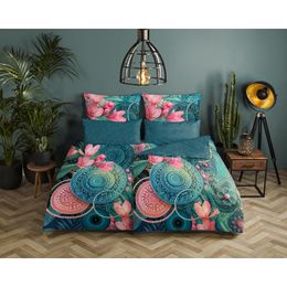 HIP Wendebettw&auml;sche &raquo;Zahra&laquo; 2 Stk. Satin, Rei&szlig;verschluss, Wendeoptik, Mandala, Blume, Petrol Renforc&eacute;, Obermaterial: 100% Baumwolle B/L: 155cm x 220cm