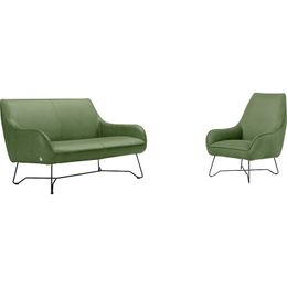 Egoitaliano Polstergarnitur &raquo;Namy, Designobjekt mit hohem Sitzkomfort und toller Detailverarbeitung&laquo; Set aus 2-Sitzer und Sessel, edles Metallgestell gr&uuml;n Leder 
