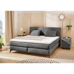 Jockenh&ouml;fer Boxspringbett &raquo;Kira in den Breiten 160x200 & 180x200cm&laquo; inkl. LED-Bel., USB-Ladeports, 7-Zonen-Matr., Topper, div. H&auml;rtegrade grau Bezug Bett: 