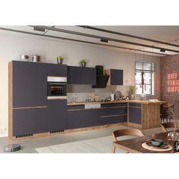 KOCHSTATION Winkelk&uuml;che &raquo;KS-Riesa&laquo; Stellbreite 490/153 cm, wahlweise mit Induktionskochfeld braun B/H/T: 490cm x 200cm x 60cm,mit Induktionskochfeld