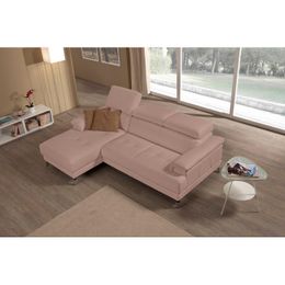Egoitaliano Ecksofa &raquo;Soul, Design und Sitzkomfort auf hohem Niveau, tolle Details, L-Form&laquo; mit Recamiere, inkl. Kopfteilverstellung rosa Leder &raquo;BULL&laquo; (echtes 