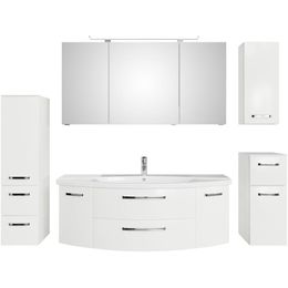 Badm&ouml;bel-Set &raquo;Serie 4010 5-teilig Keramik-Waschtisch mit LED-Spiegelschrank&laquo; Set wei&szlig; Holzwerkstoff B/H/T: 204cmcm x 200cmcm x 49,5cmcm