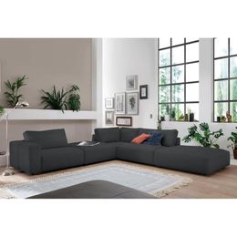 Musterring Ecksofa &raquo;LUCIA L-Form&laquo; in vielen Qualit&auml;ten und 4 verschieden N&auml;hten schwarz Flachgewebe FLORIS (100% Polyester);Flachgewebe VALMONT (60% Baumwolle/ 