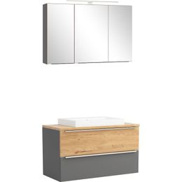 Welltime Badm&ouml;bel-Set &raquo;TRIENT, Set: Spiegelschrank und Waschtisch&laquo; 2 Stk. tlg. grau MDF B/H/T: 100cmcm x 200cmcm x 47cmcm