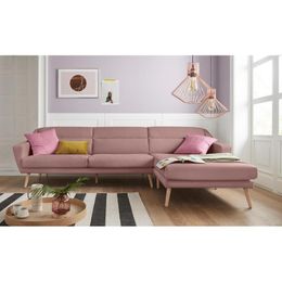 OTTO home Ecksofa &raquo;Bille L-Form&laquo; mit Naht im R&uuml;ckenkissen und Beinen aus Eichenholz rosa Samtoptik (100% Polyester);Luxus-Microfaser weich (100% 