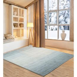 OTTO home Wollteppich &raquo;Lessach&laquo; rechteckig 14 mm H&ouml;he Handweb Teppich, mit modernem Farbverlauf, reine Wolle, handgewebt grau Schurwolle B : 90cm 1 