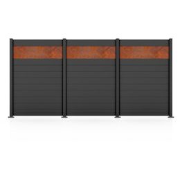 STAKET PRO Gartenzaun &raquo;Komplettzaun Paneel 150&laquo; LxH: 372,6x187 cm, 3 Elemente &aacute; 120 cm Breite + Cortenstahl schwarz Aluminium, Glas H/L: 180cm x 3,73m