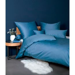 Janine Bettw&auml;sche &raquo;Colors&laquo; 2 Stk. feinf&auml;dige uni Bettw&auml;sche f&uuml;r alle Jahreszeiten, Markenrei&szlig;verschluss blau Mako-Satin, Obermaterial: 100% Baumwolle B/L: 