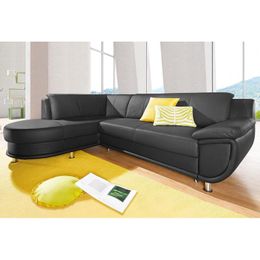 Trendmanufaktur Ecksofa &raquo;Rondo, zeitlos und elegant, bequem, L-Form&laquo; wahlweise mit Federkern, wahlweise mit Bettfunktion schwarz Softlux -Kunstleder;