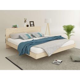 OTTO home Massivholzbett &raquo;Amaliah Schwebebett, versteckte Regale hinter dem Kopfteil,&laquo; schwebender Effekt, mit Lattenrost, modernes Design, stabile 