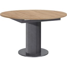 M&auml;usbacher Esstisch rund, Untergestell S&auml;ule braun B/H/T: 130cm x 78cm x 130cm, Mittelauszugmit Klappeinlage, Gestell: Schwarzstahl