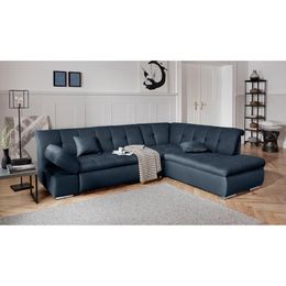 DOMO collection Ecksofa &raquo;MONA 271x213 cm, modern und komfortabel&laquo; whlw. mit Bett- und Armlehnfunktion, L-Form blau Struktur fein 100% Polyester;