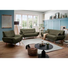 Home Affaire Polstergarnitur &raquo;Basta&laquo; 3 Stk. tlg. Komfortable Wellenunterfederung gr&uuml;n 100% PES (Polyester) B/H/T: 80cm x 82cm, Luxus-Microfaser 