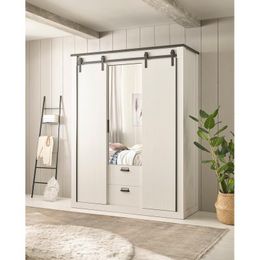Home Affaire Kleiderschrank &raquo;SHERWOOD Schlafzimmerschrank mit Spiegel,2 Schubladen, W&auml;scheschrank&laquo; Schiebet&uuml;ren mit Scheunentorbeschlag aus Metall, B/