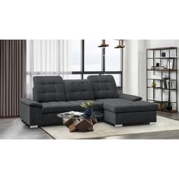 WERK2 Ecksofa &raquo;Carmen, 264 x 170 cm, mit Bettfunktion & Bettkasten, L-Form&laquo; inkl. Kopfteilverstellung, optional Sitztiefenverstellung grau 95% 