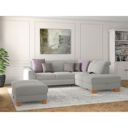 Sit & More sit&more Ecksofa &raquo;Dundee L-Form&laquo; mit Federkern und Massivholzf&uuml;&szlig;en, wahlweise mit Kopfteilverstellung silber B/H/T: 263cm x 86cm x 219cm, Struktur, 