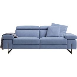 Egoitaliano 2,5-Sitzer &raquo;Candice, elegant und edel, hochwertiges Designsofa, bequem&laquo; Kopfteile manuell verstellbar, titanumfarbene Kufenf&uuml;&szlig;e blau Luxus-Micofaser 
