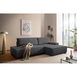 OTTO home Ecksofa &raquo;SHERWOOD Cord Schlafsofa in L-Form offen (275cm)&laquo; Schlaffunktion und Bettkasten, Kedernaht, hoher Sitz- & Liegekomfort grau 100% 