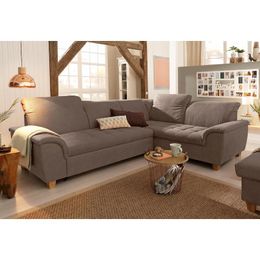 Home Affaire Ecksofa &raquo;Lyla fester Sitzkomfort, bequeme Armlehnen, Breite 275cm, L-Form&laquo; wahlweise mit R&uuml;ckenfunktion und Bettfunktion braun Luxus-