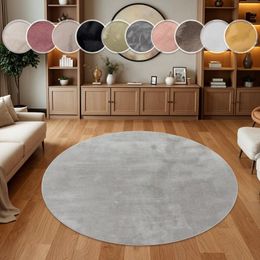 Paco Home Fellteppich &raquo;Kunstfell Soft 380&laquo; rund 14 mm H&ouml;he Langflor, Kuschelteppich - besonders weich, Uni-Farben grau Polyester &Oslash; 160cm 1 Stk., 14mm, &Oslash; 160cm