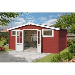 Lasita Maja Gartenhaus &raquo;Boston&laquo; Blockbohlenhaus 28mm rot Massivholz ohne Fu&szlig;boden, ohne Dacheindeckung