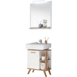 Badm&ouml;bel-Set &raquo;Quickset 2-teilig, Waschbeckenunterschrank mit LED-Spiegel&laquo; 3 Stk. tlg. wei&szlig; Glas, Holzwerkstoff B/H/T: 60,5cmcm x 33cmcm