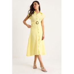 Texturiertes Baumwoll-Midi-Kleid mit Hemdblusekragen
