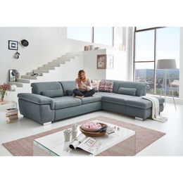 Die PlanBar Ecksofa &raquo;MP-IN17041 L-Form, Breite 320 cm&laquo; Sitztiefenverstellung, optional Kopfteilverstellung & Schlaffunktion grau 100% Polyester B/H/T: