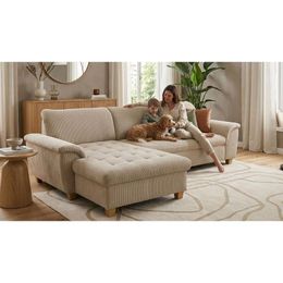 OTTO home Ecksofa &raquo;Egedal 279 x 162 cm, auch mit Schlaffunktion & Bettkasten, Holzf&uuml;&szlig;e&laquo; L-Form, aus haustierfreundlichem Pet Friendly Cord beige 90% 