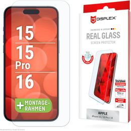 Displex Displayschutzglas &raquo;Real Glass Screen Protection&laquo; f&uuml;r Apple iPhone 16;Apple iPhone 15;Apple iPhone 15 Pro Displayschutzfolie, Schutzfolie, 