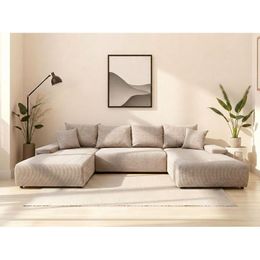 WERK2 Wohnlandschaft &raquo;Amalfi, B/T: 348/188 cm, in Cord mit Schlaffunktion & Bettkasten&laquo; modernes XXL Design, U-Form beige 90% Polyester, 10% Nylon B/H