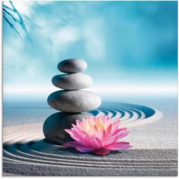 Artland Glasbild &raquo;Sand, Lilie und Spa-Steine in Zen-Garten&laquo; Zen 1 Stk. tlg. in verschiedenen Gr&ouml;&szlig;en blau B/H/T: 50cm x 50cm, Glasbild Zen, 1 Stk.