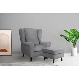Home Affaire Sessel &raquo;Ohrensessel CHISTELLE, wahlweise mit Polsterhocker&laquo; mit Wellenunterfederung, Ma&szlig;e: B/T/H: 81/87/99 cm grau 100% Polyester 