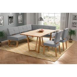 OTTO home Eckbankgruppe &raquo;Ponza Eckbank K&uuml;chenbank&laquo; Set, 4 Stk. tlg. Sitzgruppe Esszimmer St&uuml;hle Tisch und Bank bequem gepolstert grau langer Schenkel 