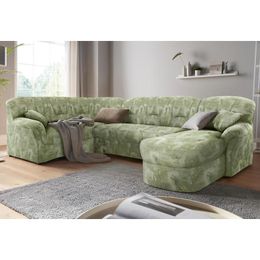 DOMO collection Wohnlandschaft &raquo;Bahia mit viel Platz, zeitloses Design, U-Form&laquo; Microfaser MELROSE , mocca gr&uuml;n Luxus-Microfaser (100% Polyester), mit