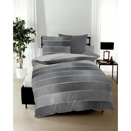 Kaeppel Wendebettw&auml;sche &raquo;TIMELESS 100% Baumwolle&laquo; 2 Stk. mit breiten Streifen, Wendeoptik, Markenrei&szlig;verschluss grau Mako-Satin, Obermaterial: 100% Baumwolle 