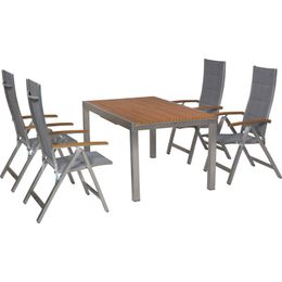 Merxx Garten-Essgruppe &raquo;San Remo&laquo; Set, 5 tlg. inkl. 4 Klappsessel, 1 Ausziehtisch grau Aluminium, Kunststoff, Polyester B/H/T: 60cm x 117cm x 70,5cm
