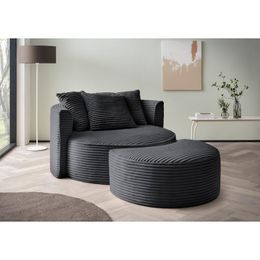 LeGer Home by Lena Gercke XXL-Sessel &raquo;ISALIE Cord, Rundsessel mit Hocker, Lesesessel, Loveseat, Big-Sessel&laquo; Set, trendige Bezugsstoffe, 3 Zierkissen, 