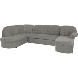 DOMO collection Wohnlandschaft &raquo;Pegnitz, zeitlos&modern, elegante R&uuml;ckensteppung, Breite 292cm, U-Form&laquo; wahlweise mit Bettfunktion grau 100% Polyester