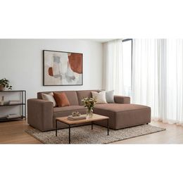 OTTO home Ecksofa &raquo;Avelin, 228 cm, L-Form, Chenille, Struktur-Boucle&laquo; mit Wellenunterfederung, Kedernaht, bodentief, Skandi-Design braun 100% 