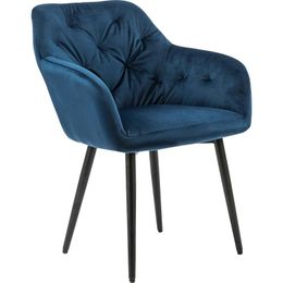 Salesfever Esszimmerstuhl &raquo;Coventry Komfortabler Polstertuhl im eleganten Stil&laquo; () Stilvoll mit eleganter Knopfheftung blau 100% Polyester, Metall B/H