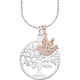 Amor Damen Kette und Anh&auml;nger Set &raquo;Lebensbaum/Taube&laquo; (Set, 3 Stk. tlg.) mit Zirkonia (synth.) rosa Einheitsgr&ouml;&szlig;e
