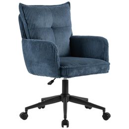 CARRYHOME Drehstuhl, Blau, Schwarz, Metall, Textil, Drehkreuz, 58x84.5-92x64 cm, Sitzfl&auml;che 360&deg; drehbar, Arbeitszimmer, B&uuml;rost&uuml;hle, Drehst&uuml;hle